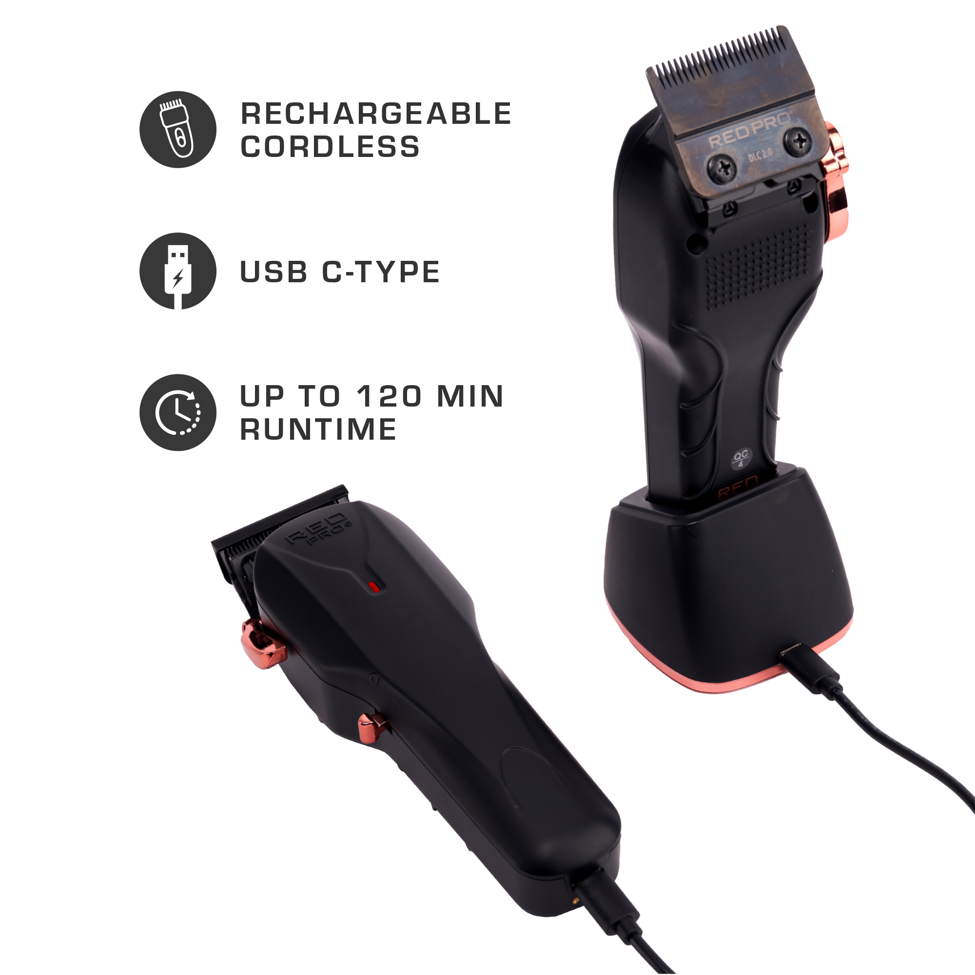 Red Pro - Professional Cordless Clipper - Matte Black (Charging Stand ...