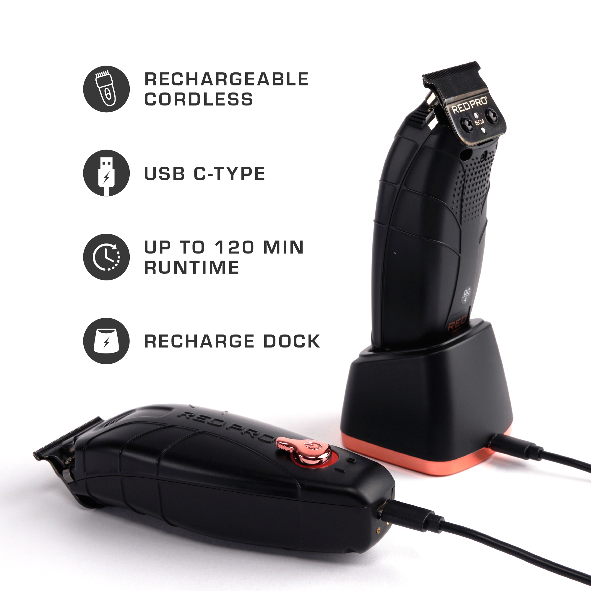 Red Pro - Professional Cordless Trimmer - Matte Black (Charging Stand ...