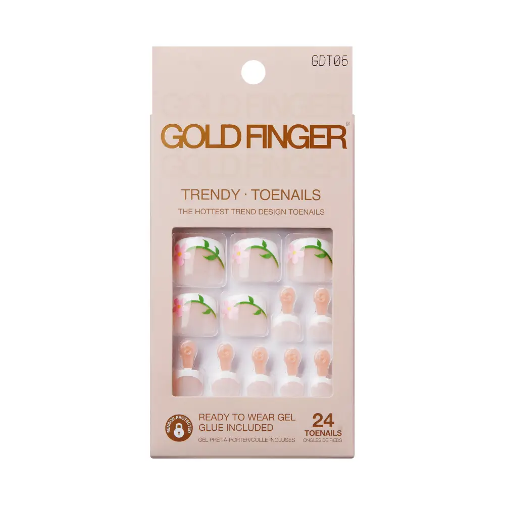 Gold Finger - Trendy Press On Toenails - 24pcs Fashionable Gel Toe ...