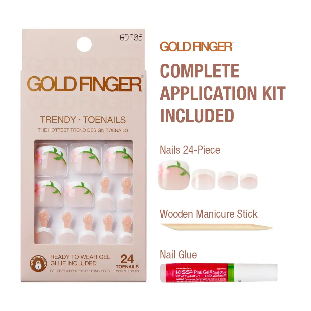 Gold Finger - Trendy Press On Toenails - 24pcs Fashionable Gel Toe ...