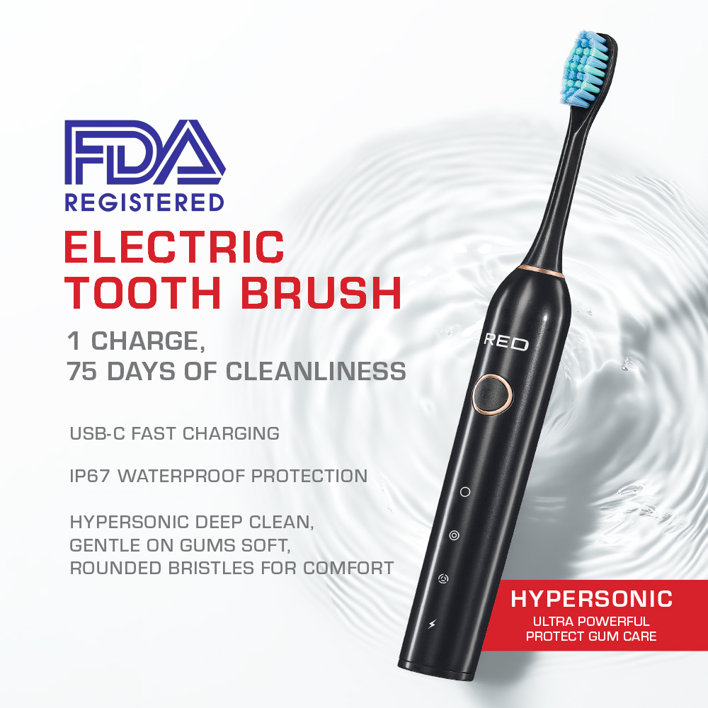 Red by Kiss - Hypersonic Sonic Electric Toothbrush – Waterproof Design ...