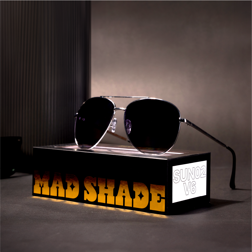 Mad Shade - Bold Silver Aviator Frame with Gradient UV400 Lens ...
