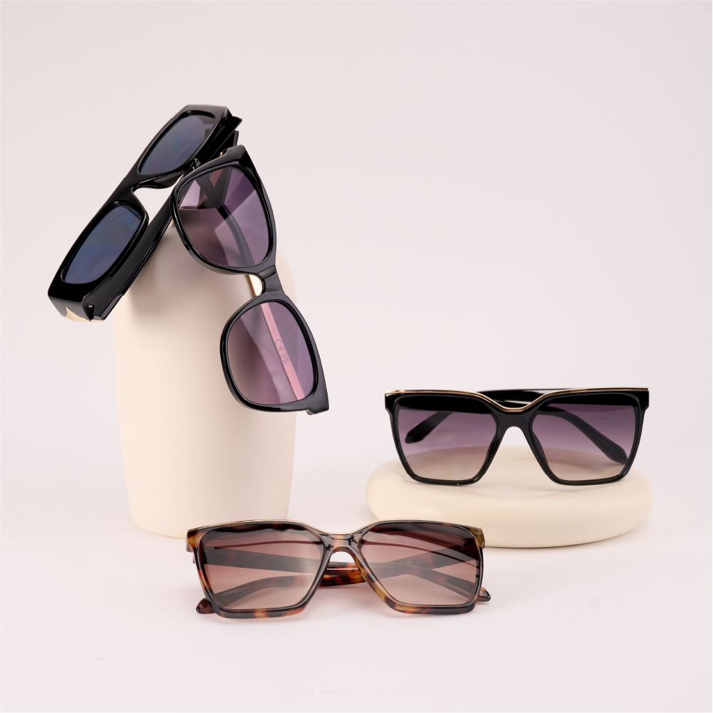 Mad Shade - Bold Black Square Frame with Gold Top Bar Accent UV400 Lens ...
