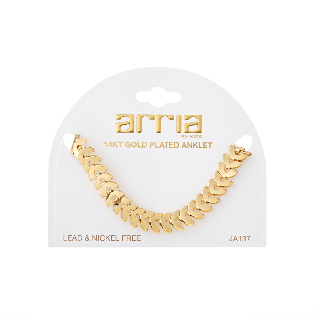 Arria 14K Gold Plated 8mm Laurel Leaves Chain Anklet - Ivy Beauty